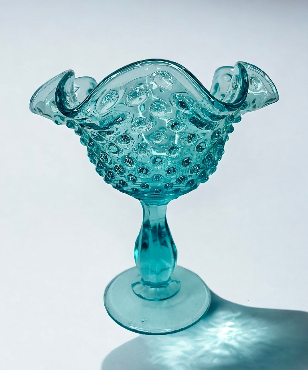 Beautiful Vintage Aqua/turquoise Blue Glass Compote With Pedestal ...