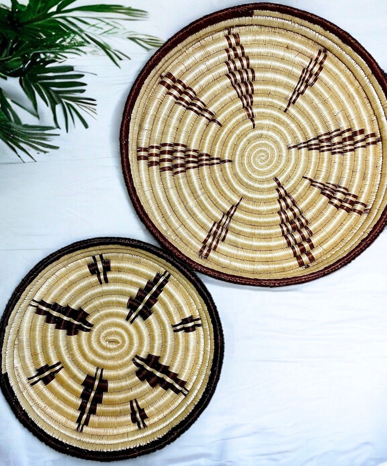 Vintage Bohemian Pair of African Hand Woven Rwanda Sisal Fiber Coil ...