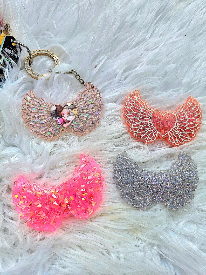 Memorial Angel Wing Keychain, Angel Wings With Heart, Personalized ...