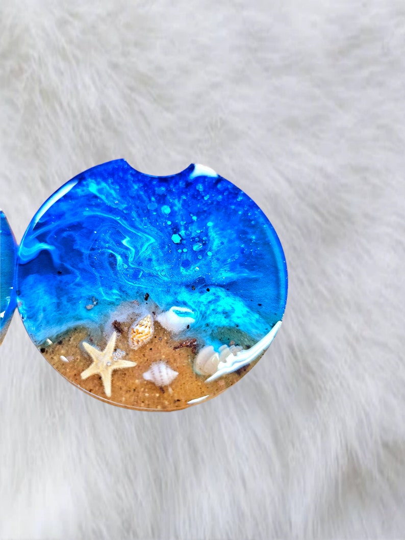 Beach Themed Coasters, Beach Car Accessories, Set of 2 Ocean Car ...