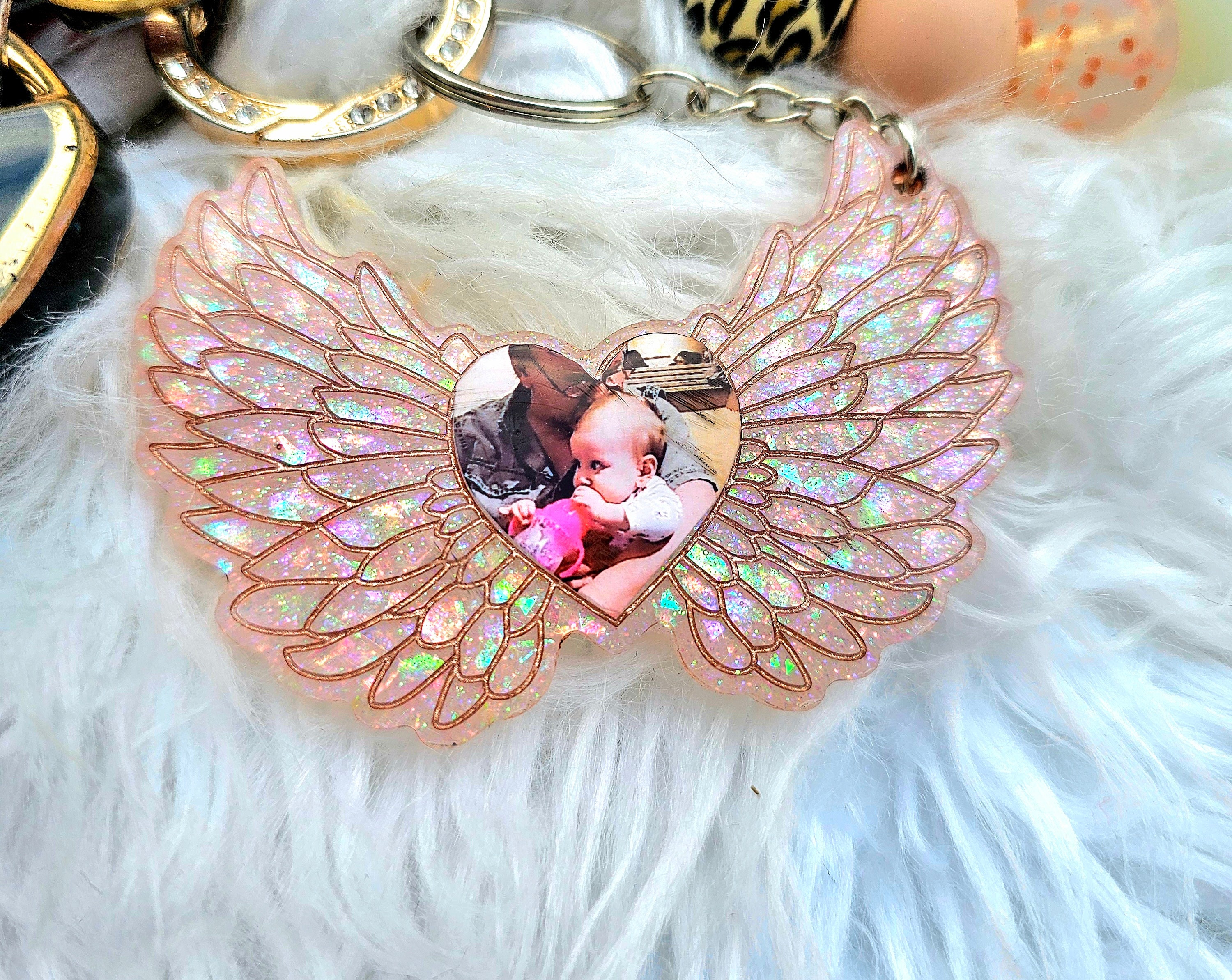 Memorial Angel Wing Keychain, Angel Wings With Heart, Personalized ...