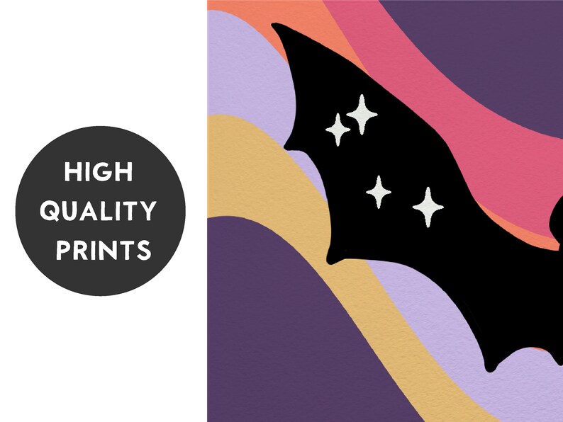 Cute Bat Art, Black Bat Printable, Retro Halloween Decor, Groovy ...
