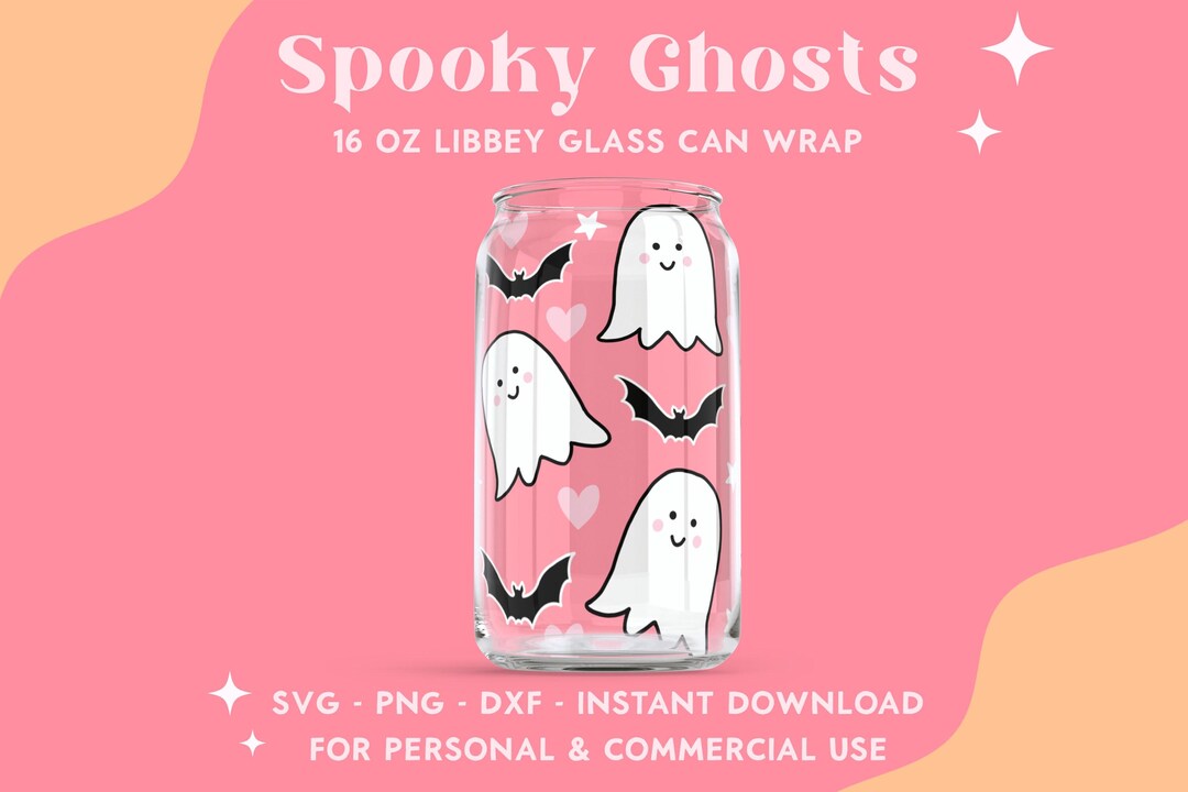 Halloween Ghosts 16 Oz Libbey Glass SVG, Pastel Pink Halloween SVG ...