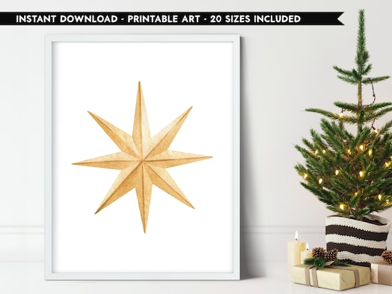 Christmas Star Printable Gold Star Topper Print Holiday Art | Etsy