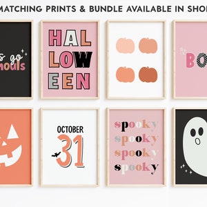 Pink Ghost Printable, Pink Halloween Decor, Halloween Wall Art, Retro ...