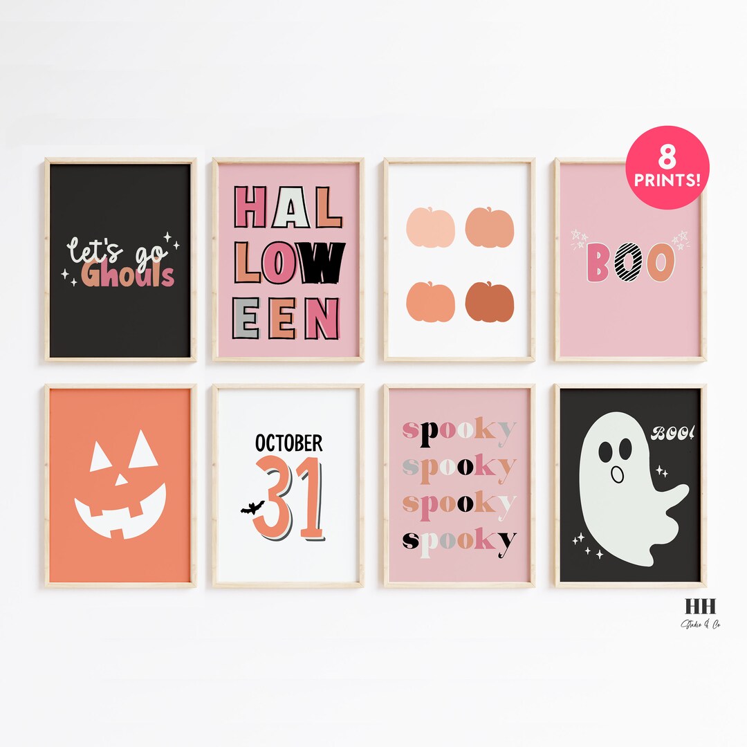 Pastel Halloween Printables, Pink Halloween Decor, Spooky Decor, Modern ...