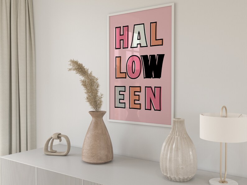 Pastel Halloween Printables, Pink Halloween Decor, Spooky Decor, Modern ...