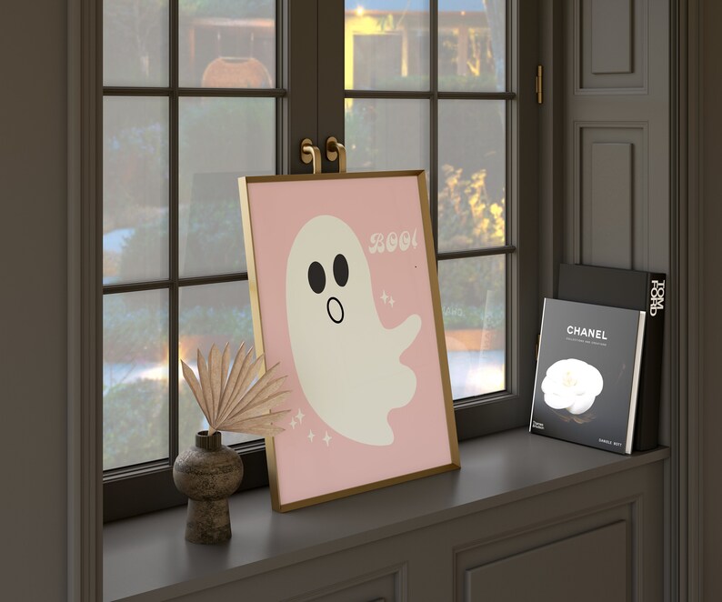 Pink Ghost Printable, Pink Halloween Decor, Halloween Wall Art, Retro ...