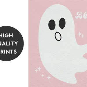 Pink Ghost Printable, Pink Halloween Decor, Halloween Wall Art, Retro ...