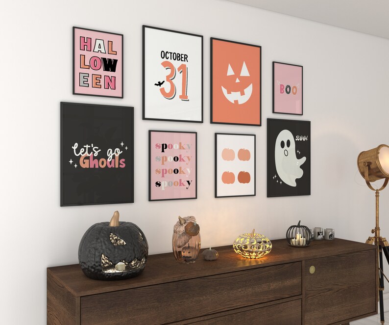 Pastel Halloween Printables, Pink Halloween Decor, Spooky Decor, Modern ...