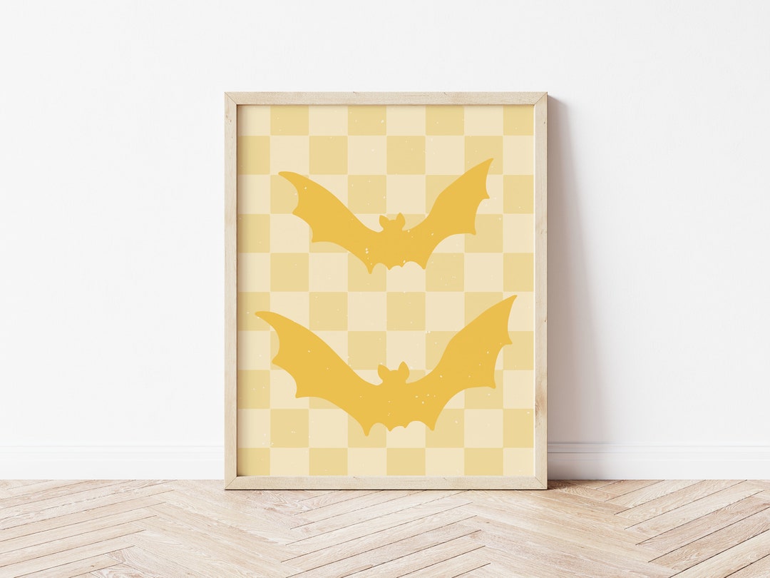 Bat Decor Halloween Printable, Groovy Halloween Wall Art, Cute Bat ...