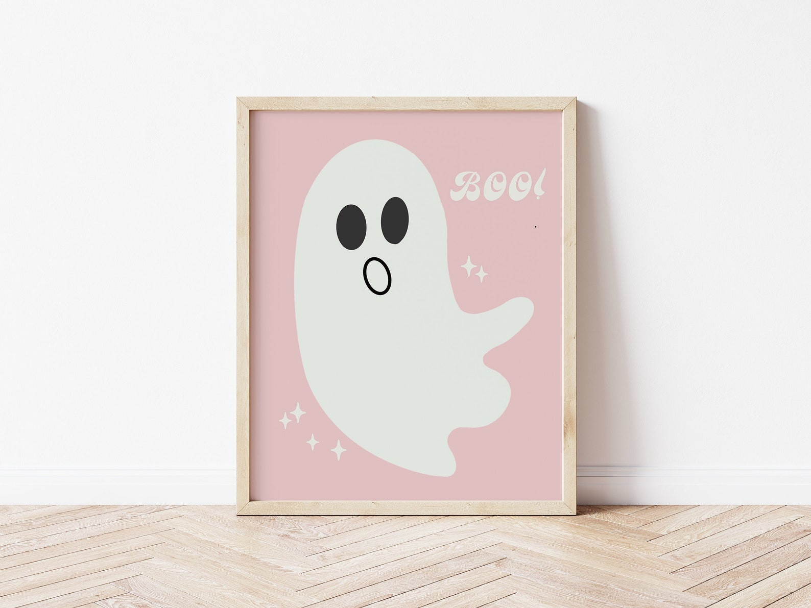 Pink Ghost Printable, Pink Halloween Decor, Halloween Wall Art, Retro ...