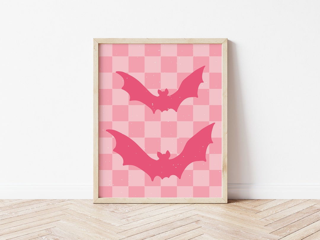 Halloween Checker Pattern Print, Bats Decor, Pastel Halloween Printable ...