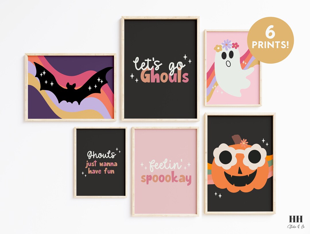Retro Halloween Decor, Retro Ghost Printable, Pastel Halloween, Pink ...