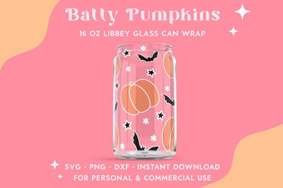 Pumpkins 16 Oz Glass Can Wrap, Pink Fall Decor, Glass Can Designs ...