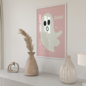 Pink Ghost Printable, Pink Halloween Decor, Halloween Wall Art, Retro ...