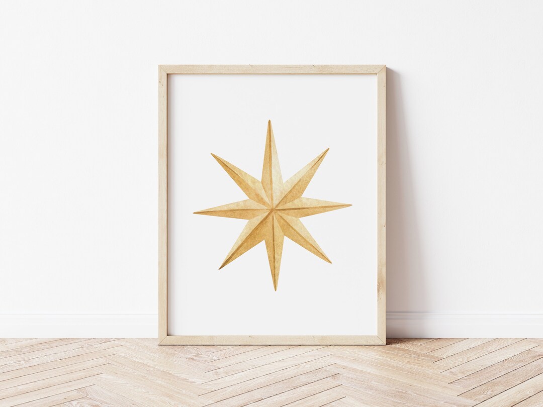 Christmas Star Printable, Gold Star Topper Print, Holiday Art Print ...
