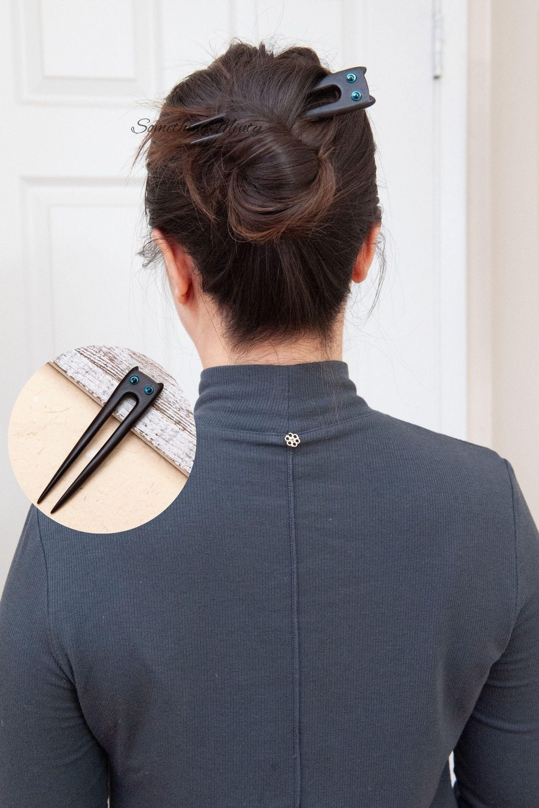 Wooden Black Cat Hair Pin: Eco-friendly Accessory - Etsy