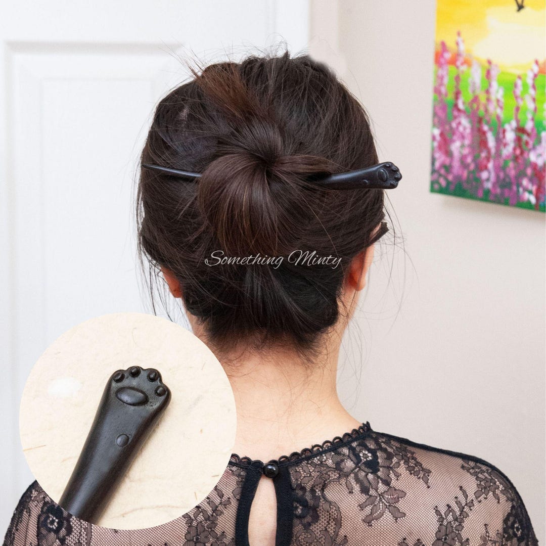 Ebony Hair Stick, Long Wooden Cat Paw Design, Gift for Cat Lover - Etsy