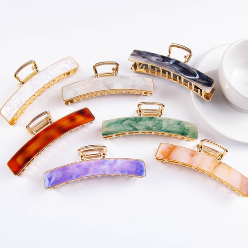 Long Multi Color Stone Effect Marble Metal Claw Clip/ Strong - Etsy