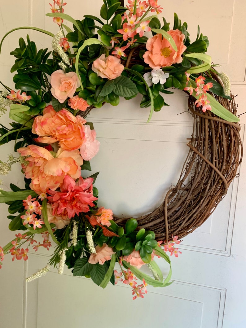Orange Peonies Wreath Coral Hydrangea Everyday Home Décor - Etsy