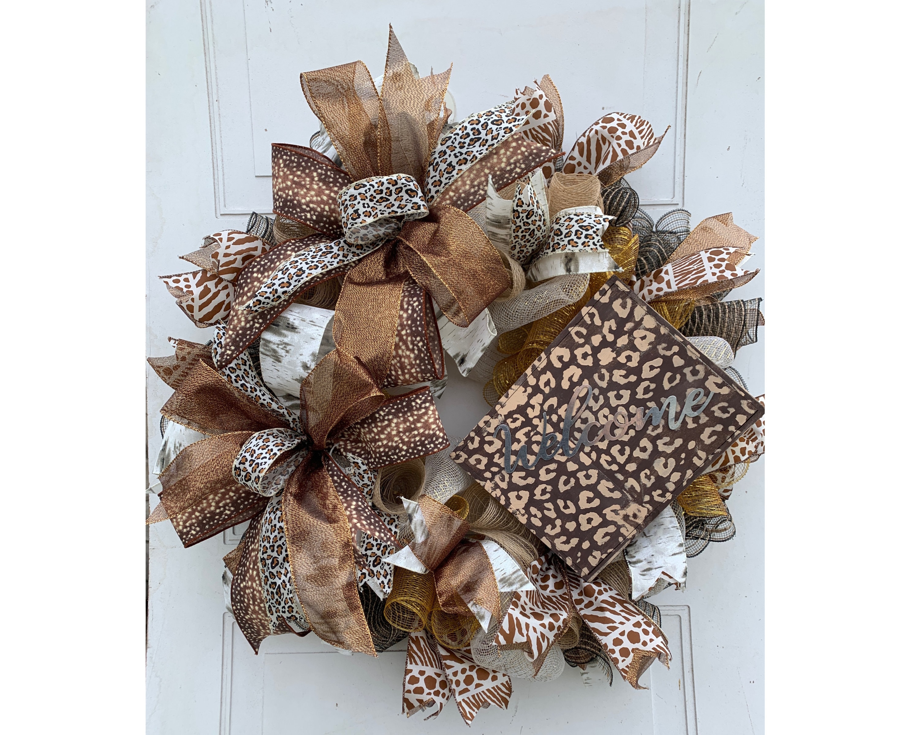 Leopard Print Front Door Wreath, Deco Mesh Wreath, Gold and Brown ...