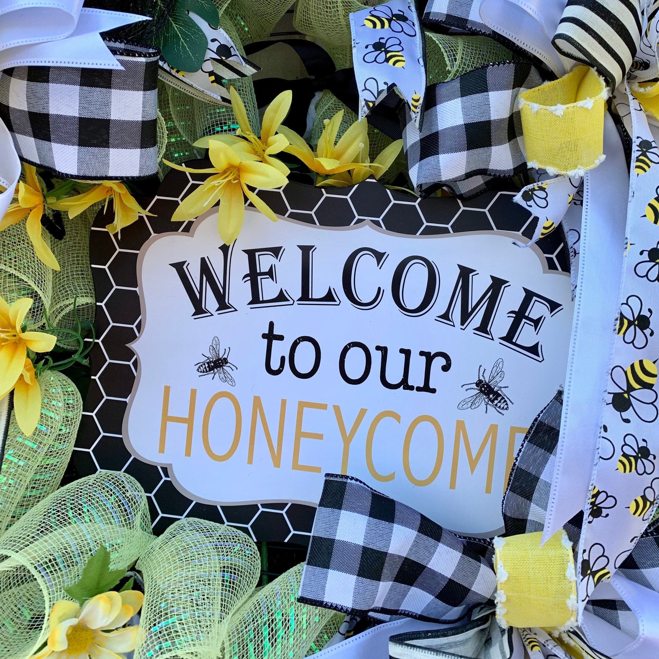 Bumble Bee Wreath Porch Décor, Bee Welcome Wreath, Welcome Honey Bee ...