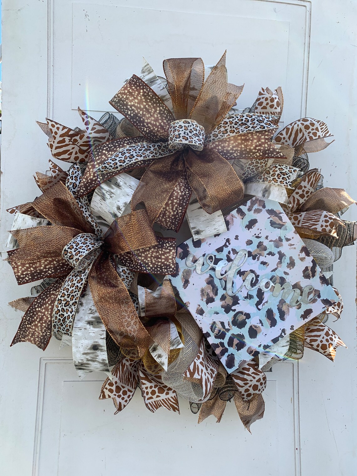 Leopard Print Front Door Wreath, Deco Mesh Wreath, Gold and Brown ...