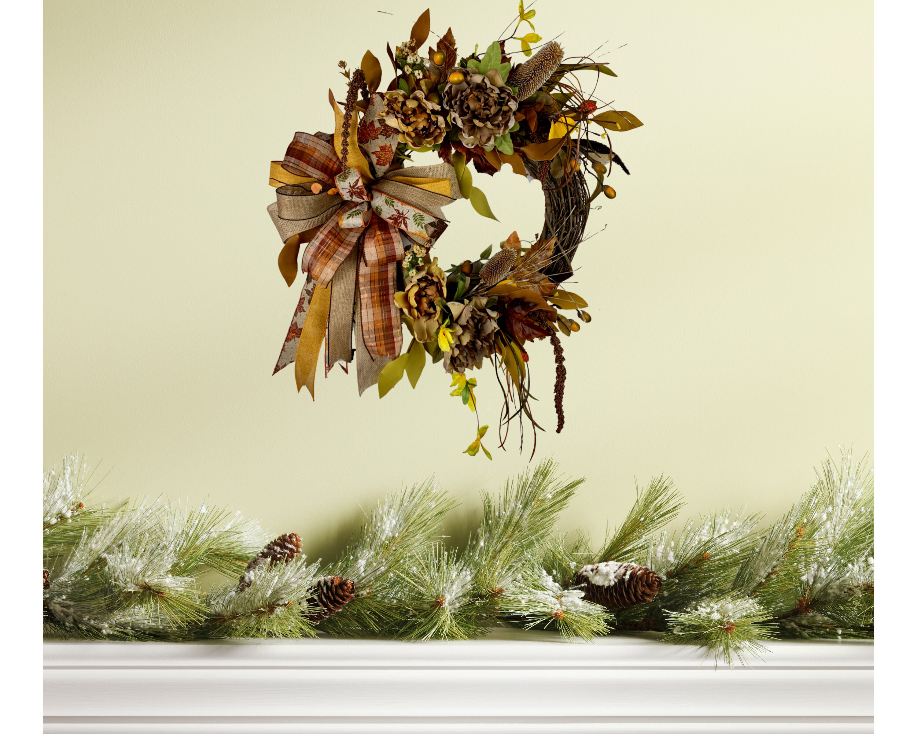 Rustic Fall Wreath, Farmhouse Brown Peonies Wreath, Natural Fall Leaves ...