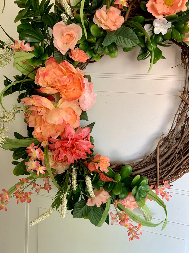 Orange Peonies Wreath Coral Hydrangea Everyday Home Décor - Etsy