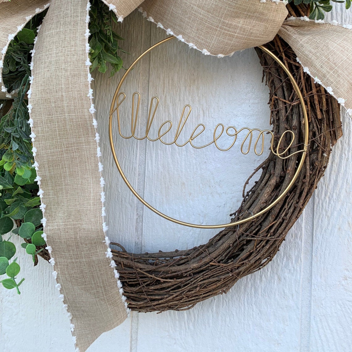 Rustic Wreath for Front Door With Greenery and Beige Bow for | Etsy