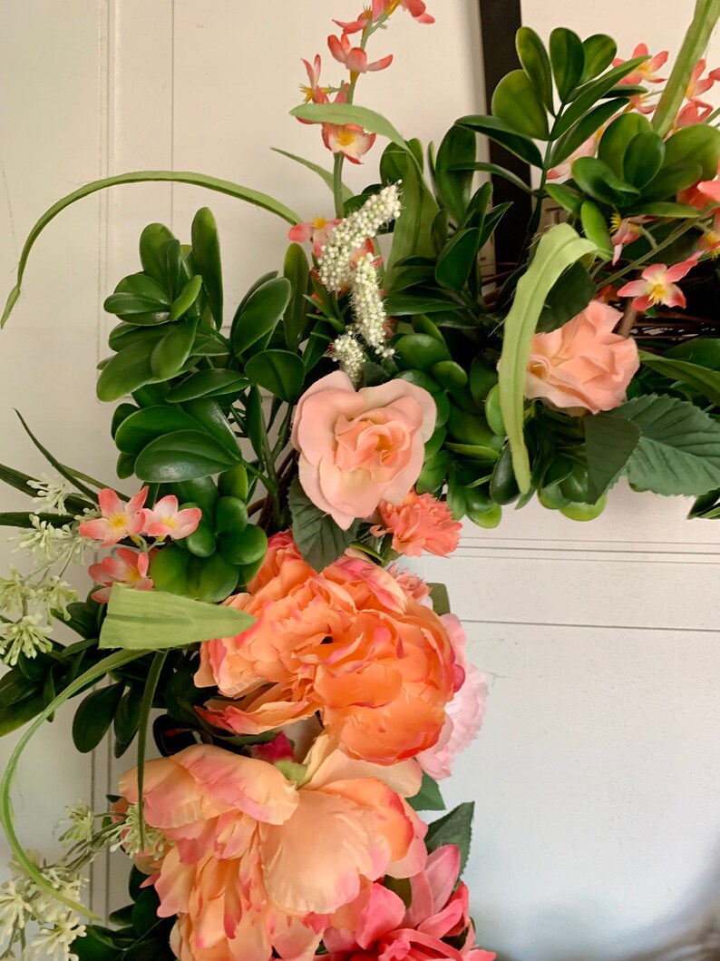 Orange Peonies Wreath Coral Hydrangea Everyday Home Décor - Etsy