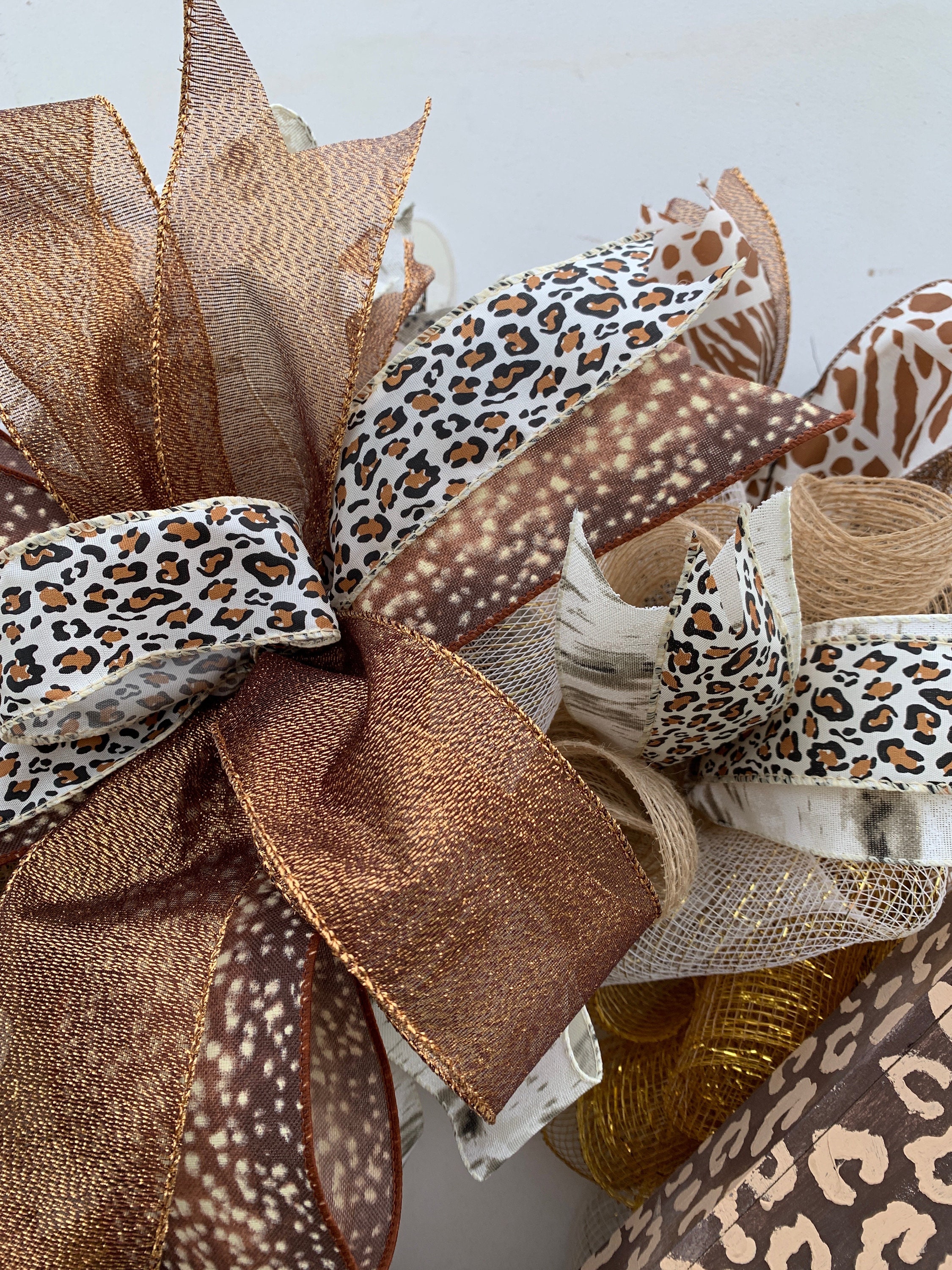 Leopard Print Front Door Wreath, Deco Mesh Wreath, Gold and Brown ...