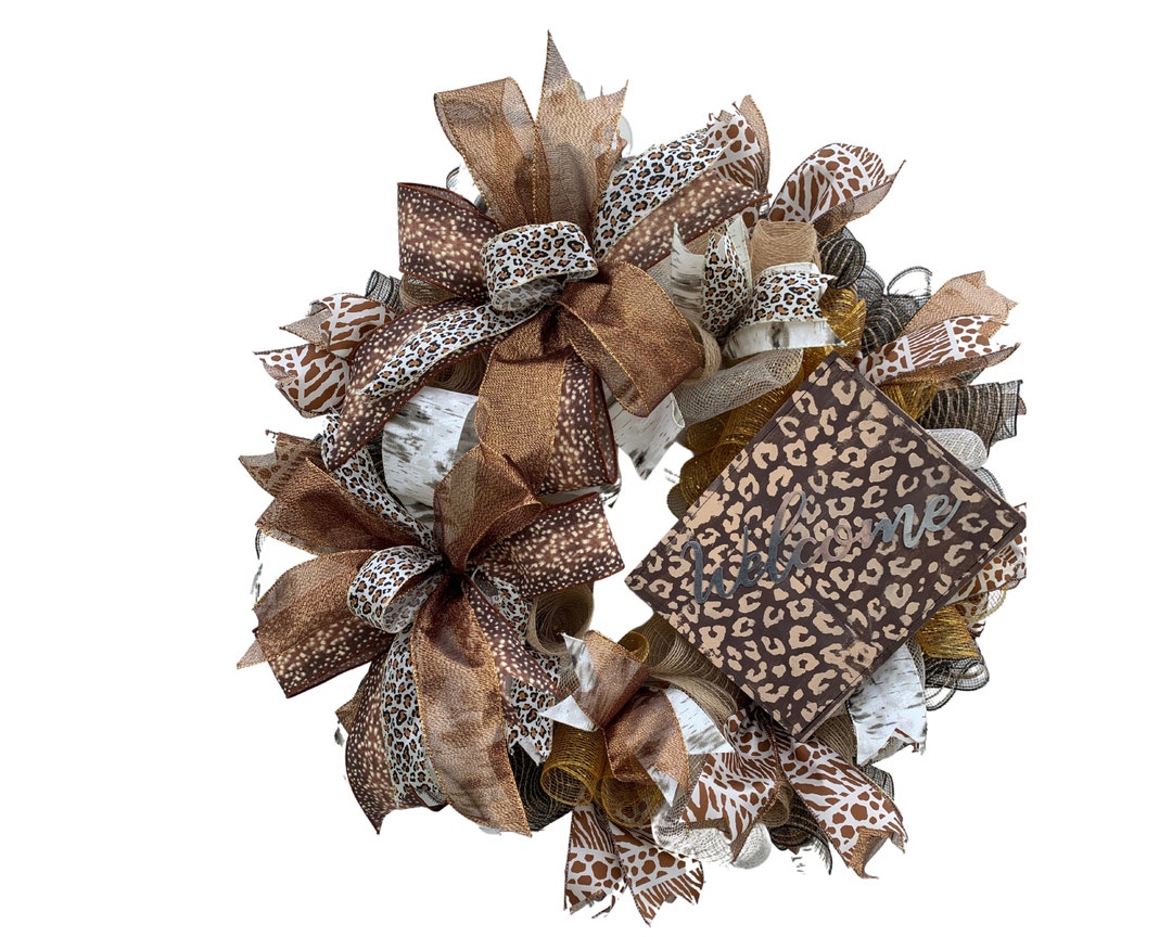 Leopard Print Front Door Wreath, Deco Mesh Wreath, Gold and Brown ...