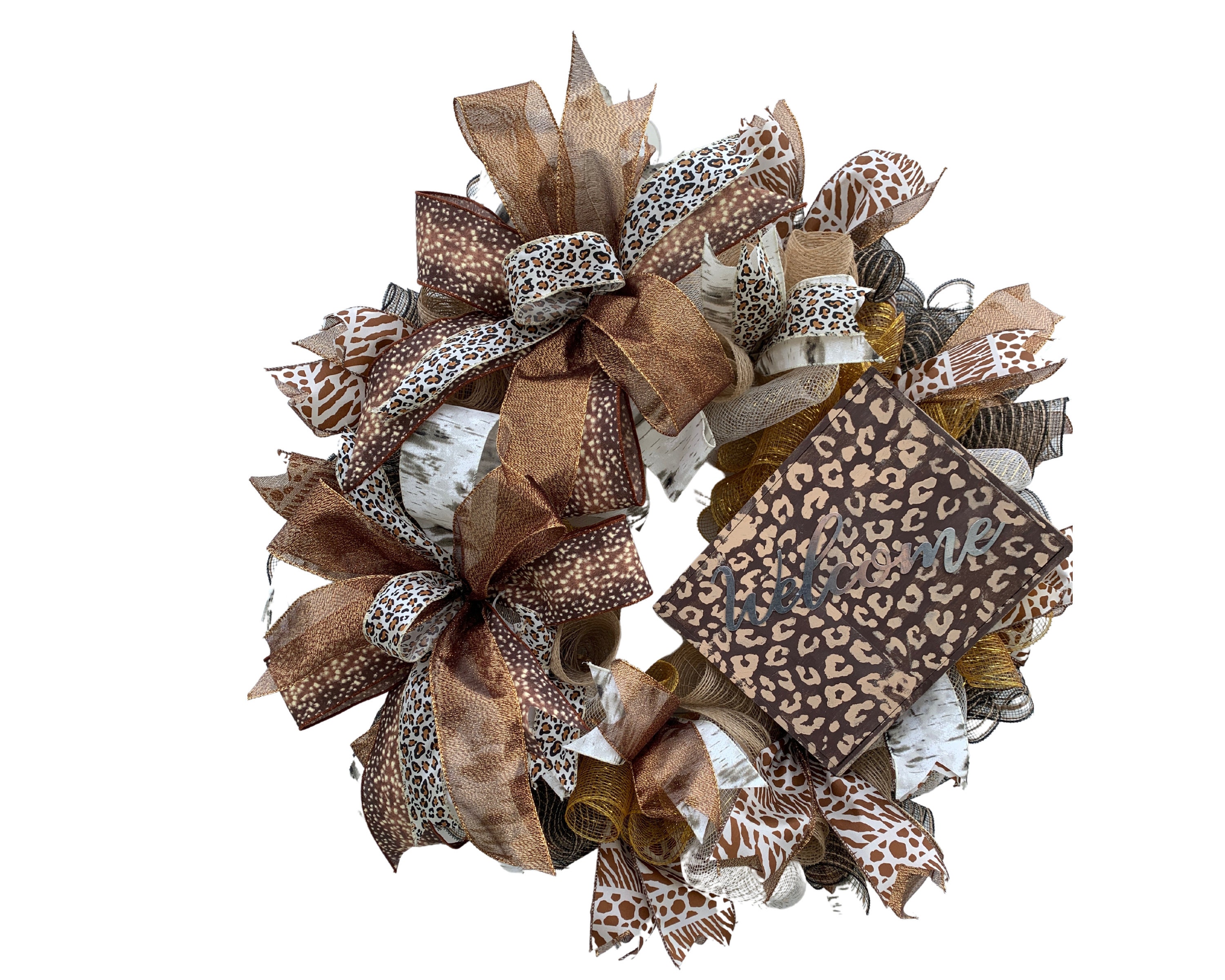 Leopard Print Front Door Wreath, Deco Mesh Wreath, Gold and Brown ...