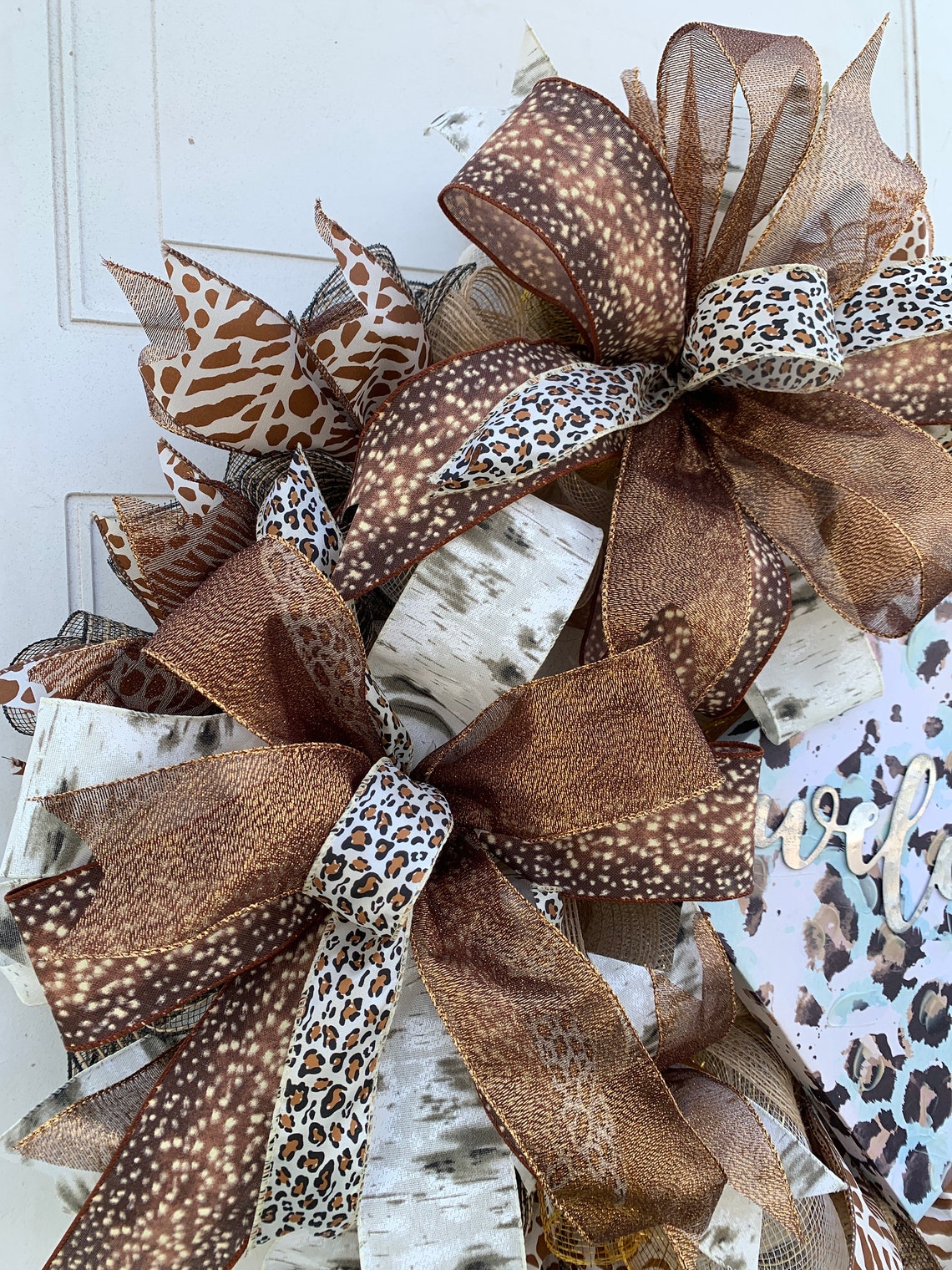 Leopard Print Front Door Wreath, Deco Mesh Wreath, Gold and Brown ...