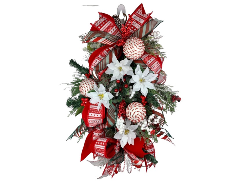 Candy Cane Christmas Swag for Front Door, Peppermint Winter Wreath ...