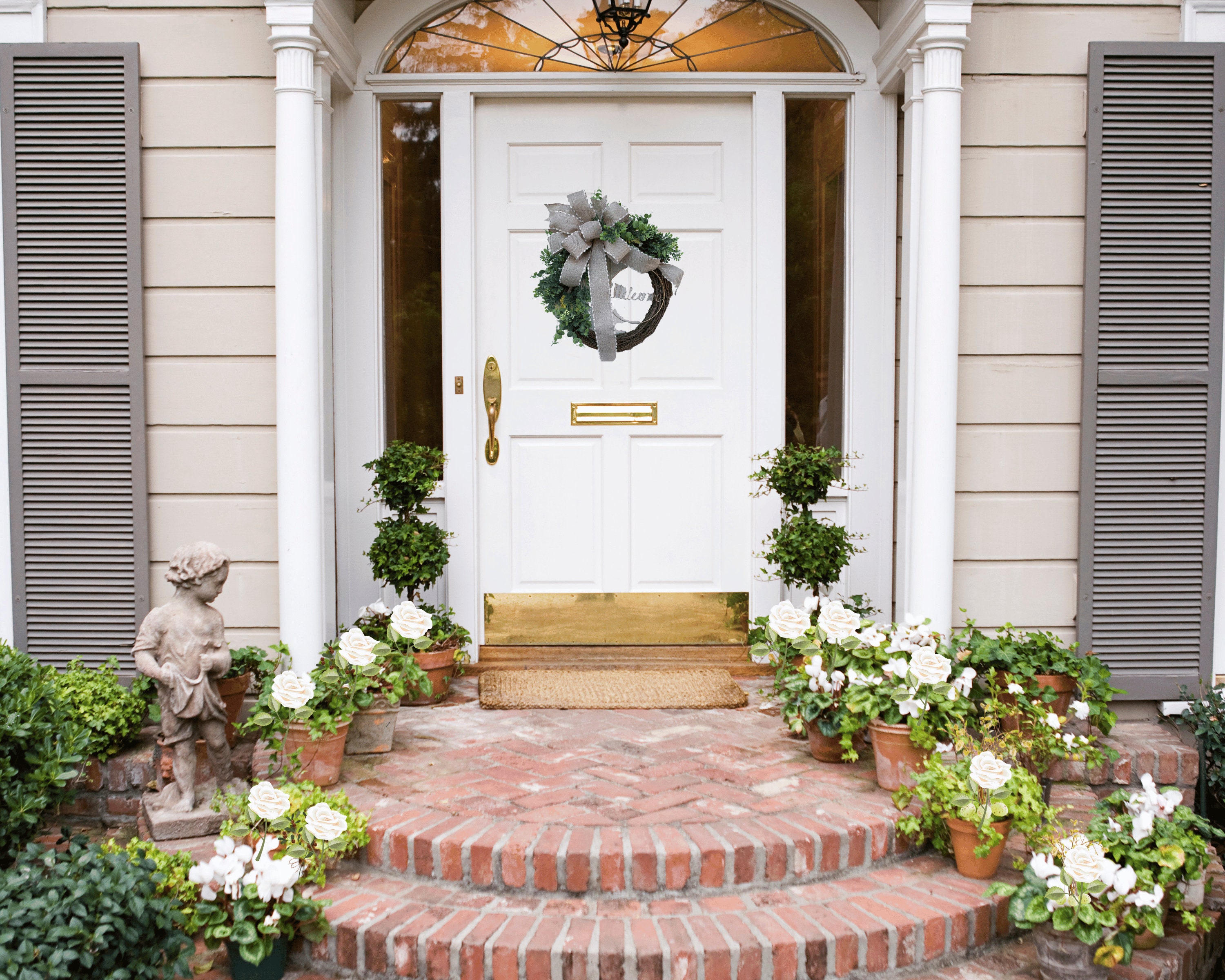 Rustic Wreath for Front Door With Greenery and Beige, Minimalist ...