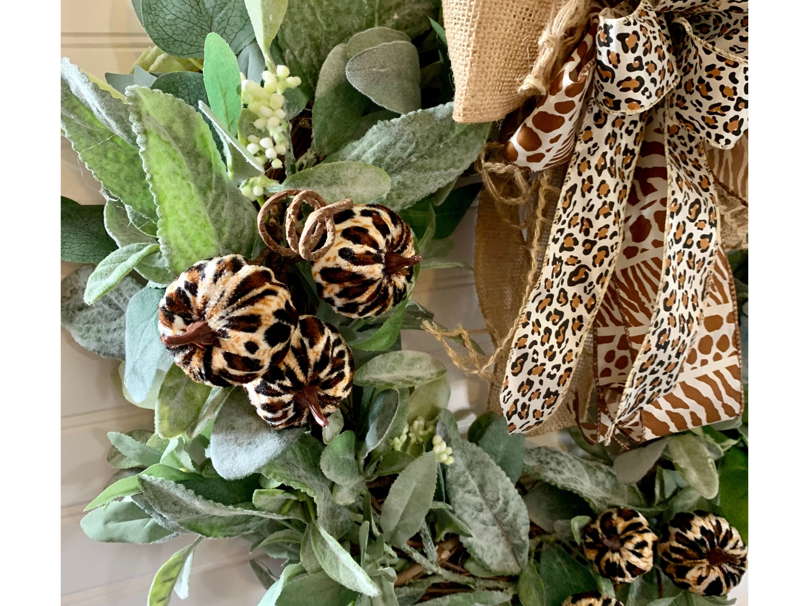 Leopard Fall Wreath for Front Decoration, Autumn Leopard Pumpkin Wreath ...