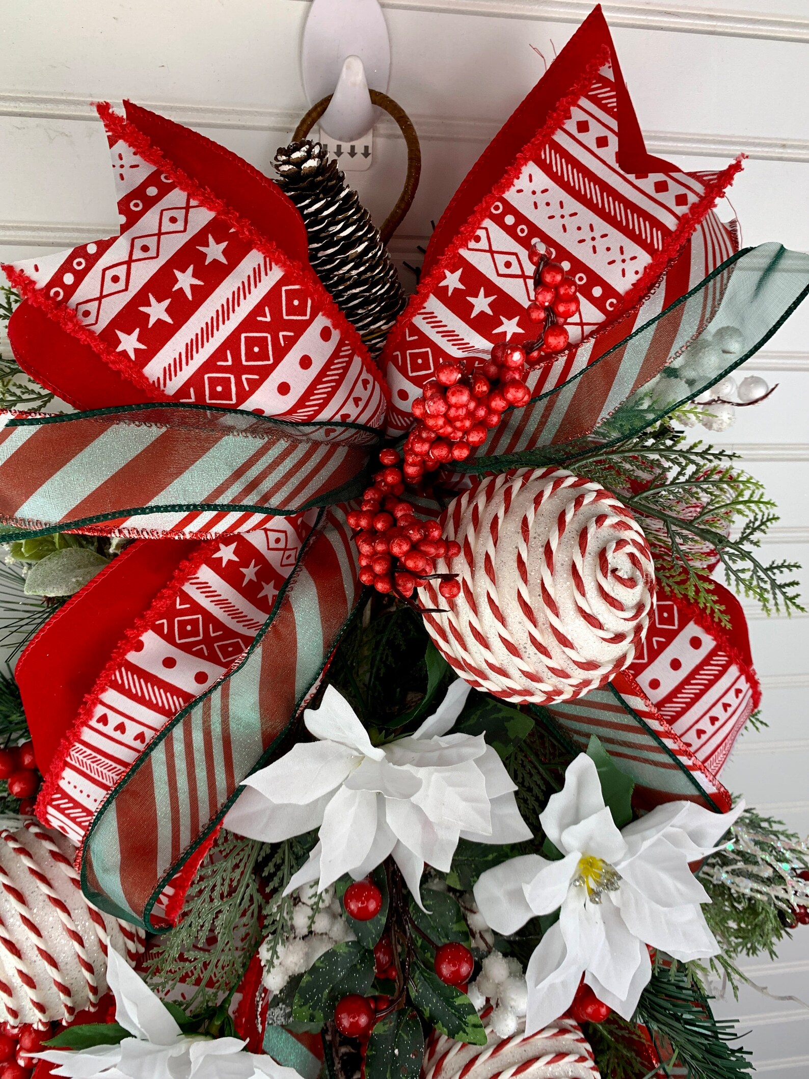 Candy Cane Christmas Swag for Front Door, Peppermint Winter Wreath ...