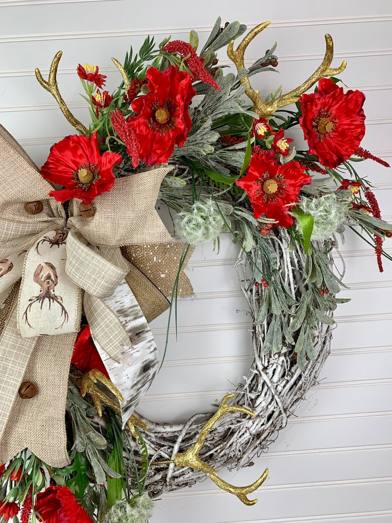 Christmas Antler Wreath for Front Door, Antler Wreath, Deer Antler ...