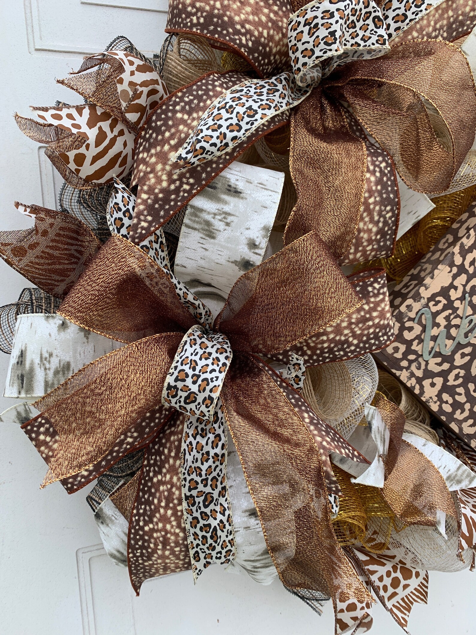 Leopard Print Front Door Wreath, Deco Mesh Wreath, Gold and Brown ...