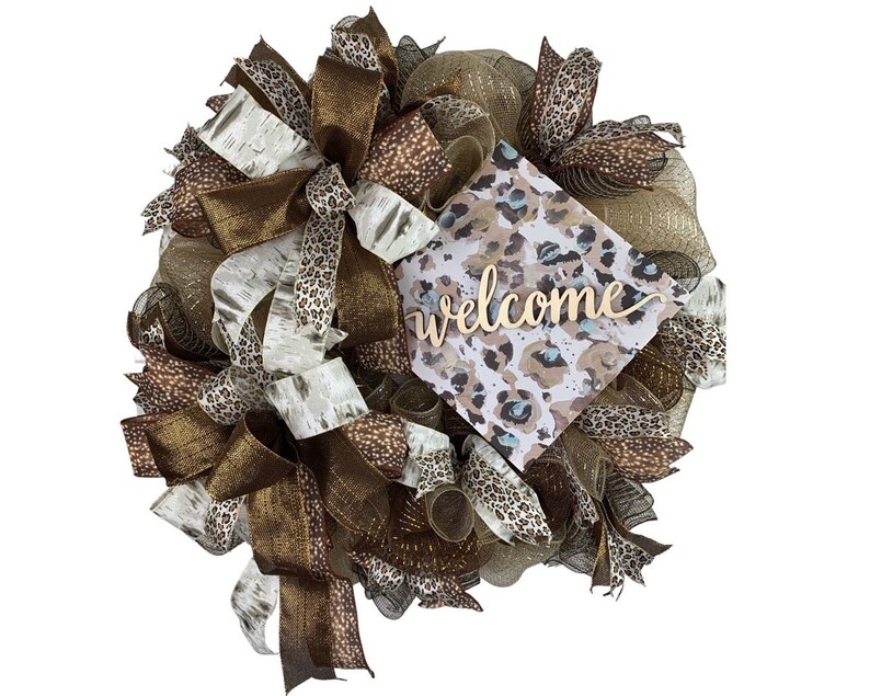 Leopard Print Front Door Wreath Deco Mesh Wreath Gold and - Etsy