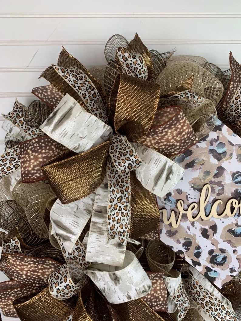 Leopard Print Front Door Wreath Deco Mesh Wreath Gold and - Etsy