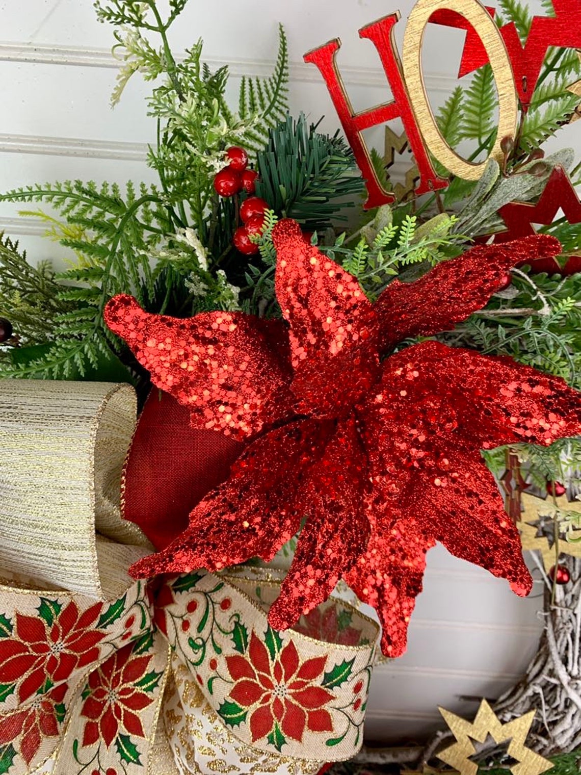 Poinsettia Wreath Red Poinsettia Farmhouse Wreath - Etsy