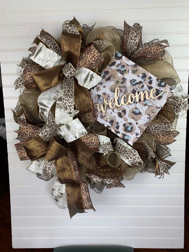 Leopard Print Front Door Wreath Deco Mesh Wreath Gold and - Etsy