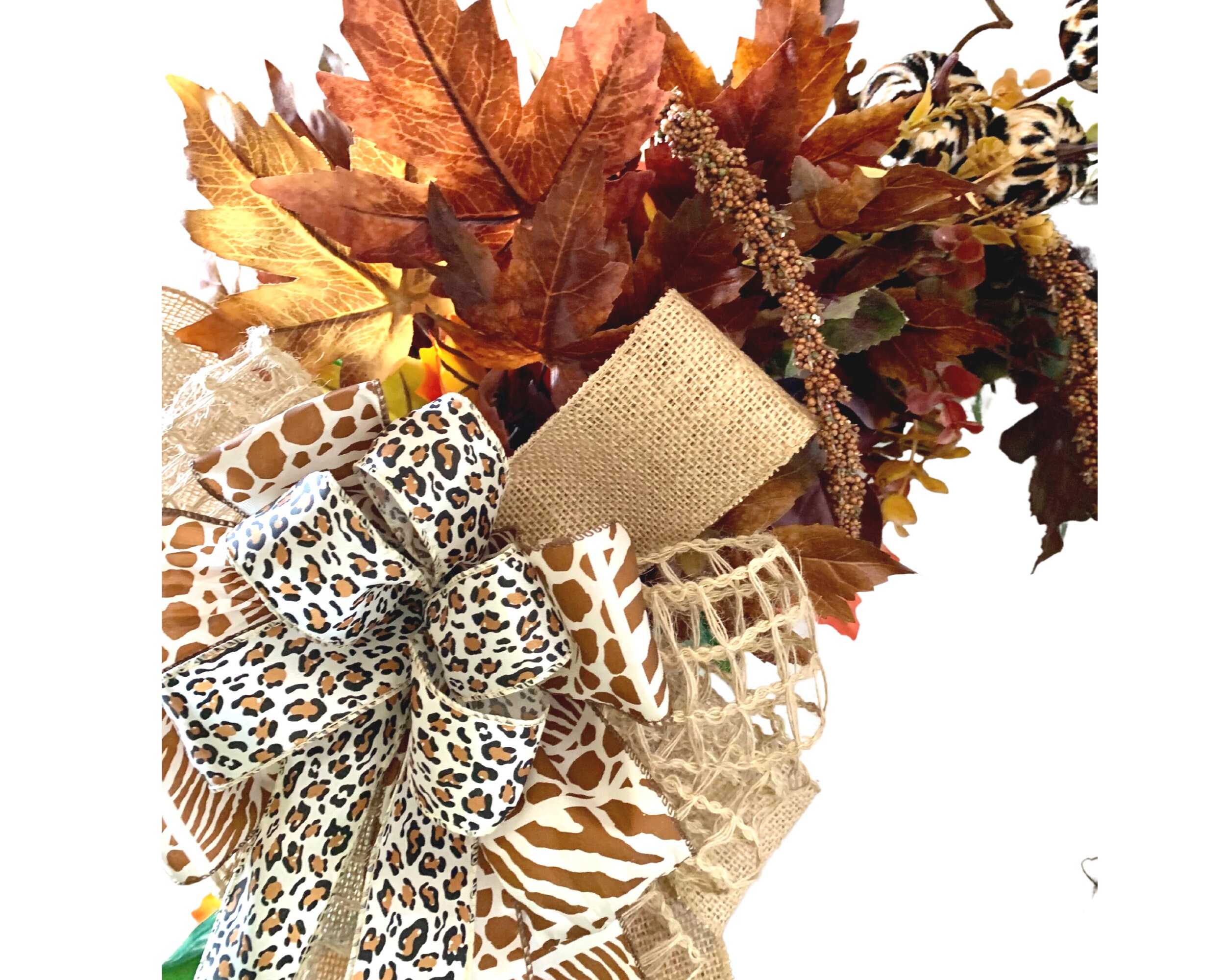 Leopard Print Pumpkins for Door Decoration, Fall Leopard Print Bow and ...