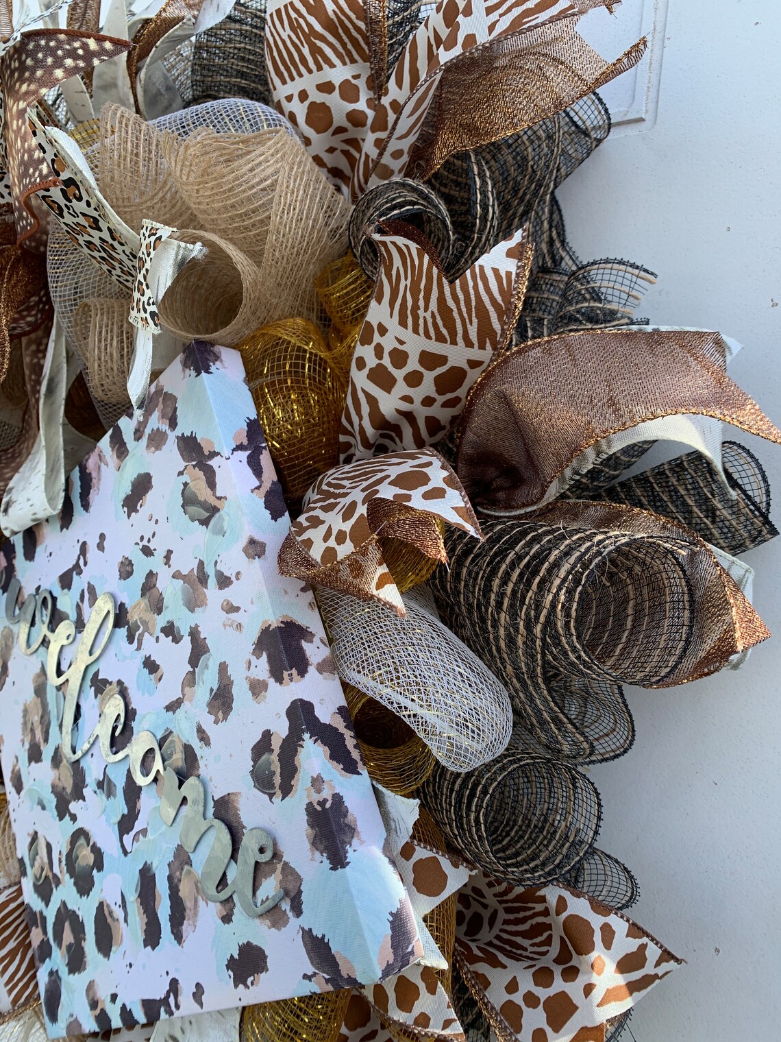 Leopard Print Front Door Wreath, Deco Mesh Wreath, Gold and Brown ...