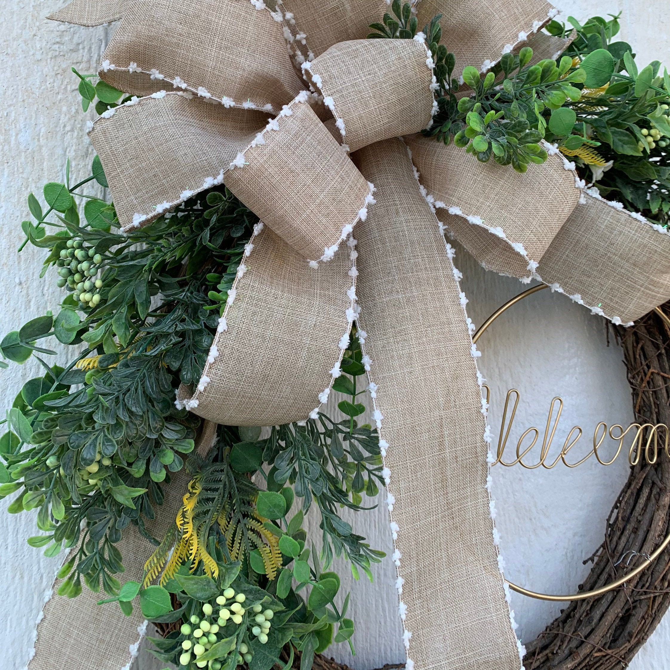 Rustic Wreath for Front Door With Greenery and Beige, Minimalist ...
