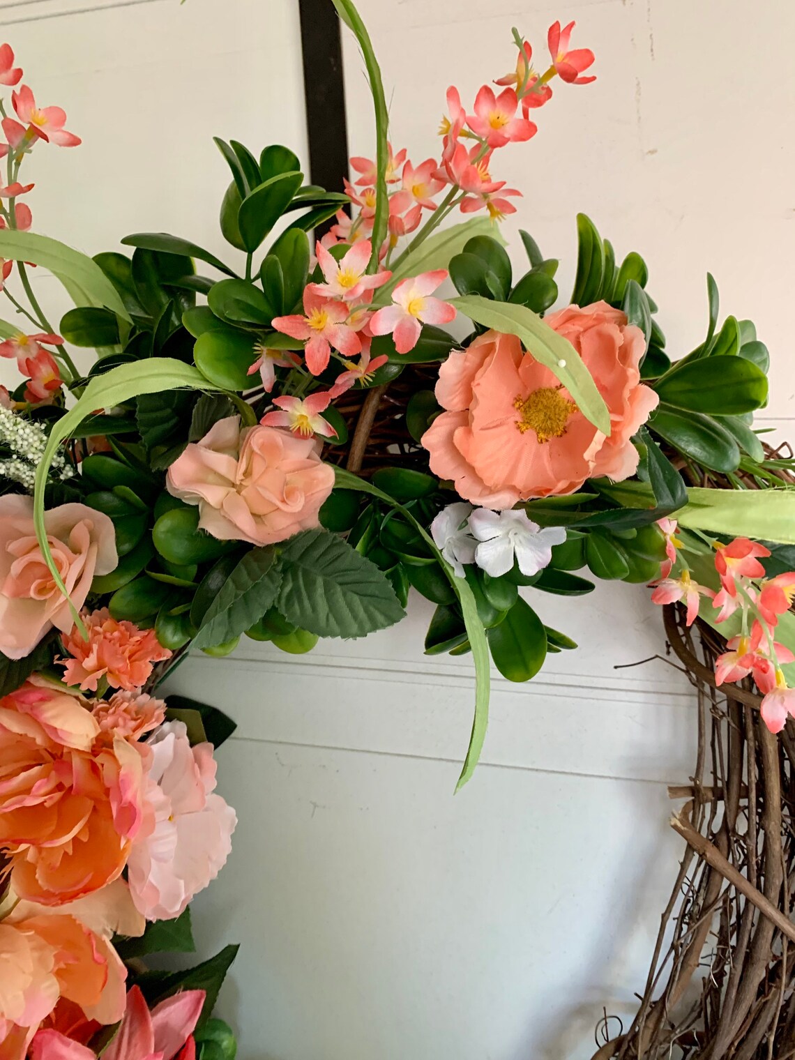 Orange Peonies Wreath Coral Hydrangea Everyday Home Décor - Etsy